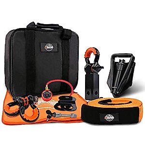 ZESUPER Off-Road Recovery Kit Recovery Tow Strap + D-Ring Shackles+ 8-Ton Snatch Block +Shackle Hitch Receiver +Trailer Hitch Lock+Folding Survival + Winch Dampener Shovel+Tire Deflator