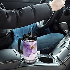 SEHANY Purple Marble 40 Oz Tumbler with Lid and Straw, Double Vacuum Stainless Steel Insulated Sports Water Bottle Cup Holder Friendly Leak-Proof Travel Coffee Cup for Iced Drink