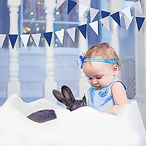 30 Ft Navy Blue White and Silver Party Decorations Royal Blue Triangle Flag Pennant Banner Bunting for Birthday Wedding Bridal Baby Shower Nautical Ahoy Achor Pirate Theme Party Decorations Supplies