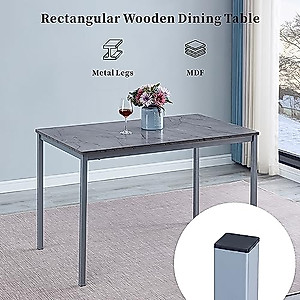 ROZHOME Rectangular Dining Table with MDF Board Top and Metal Legs for Home Office Kitchen Dining Room 47.2" * 27.5" * 29.5"(L x W x H) (Gray Marble Effect)