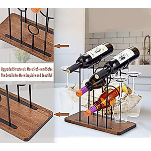 ALLCENER Wine Rack with Glass Holder, Countertop Wine Racks, Metal Wine Holder for 4 Bottles and 4 Wine Glasses Storage, Wine Bottle Rack Display Shelves for Home, Kitchen, Cabinet, Cellar, Bar