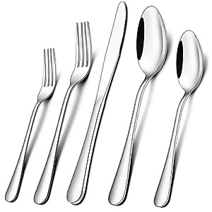 40-Piece Silverware Set, Wildone Stainless Steel Flatware Cutlery Set Service for 8, Modern Tableware Utensils Set for Home and Restaurant, Mirror Finish, Dishwasher Safe