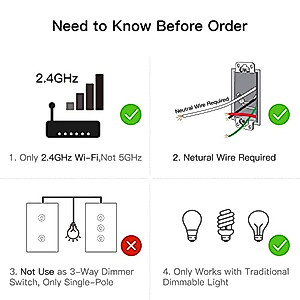 MoesGo 3 Gang Smart Dimmer Switch, Independently Control 3 Lights, Single Pole, Neutral Wire Needed, Smart Light Switch for Dimmable LED/CFL/INC Bulbs, Work with Alexa/Google Home, White