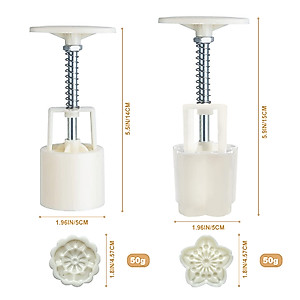 LIUDHPSP Moon Cake Mould Set,Includes 12 pcs Flower pattern base and 2 Pieces Bath Bombs Press,Mid Autumn Festival DIY Hand Press Cookie Stamps Pastry Tool Moon Cake Maker(50g) White (Sakura)