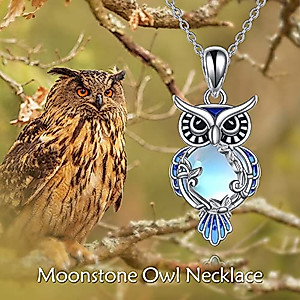 LUHE Owl Jewelry Necklace Gifts for Women Sterling Silver Moonstone Filigree Owl Pendant Necklace Christmas Gifts Jewelry for Women