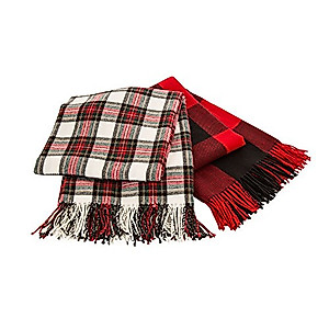 glitzhome 100% Acrylic Dress Stewart Tartan Plaid Throw Blanket with Fringe, 50 x 60 Inch
