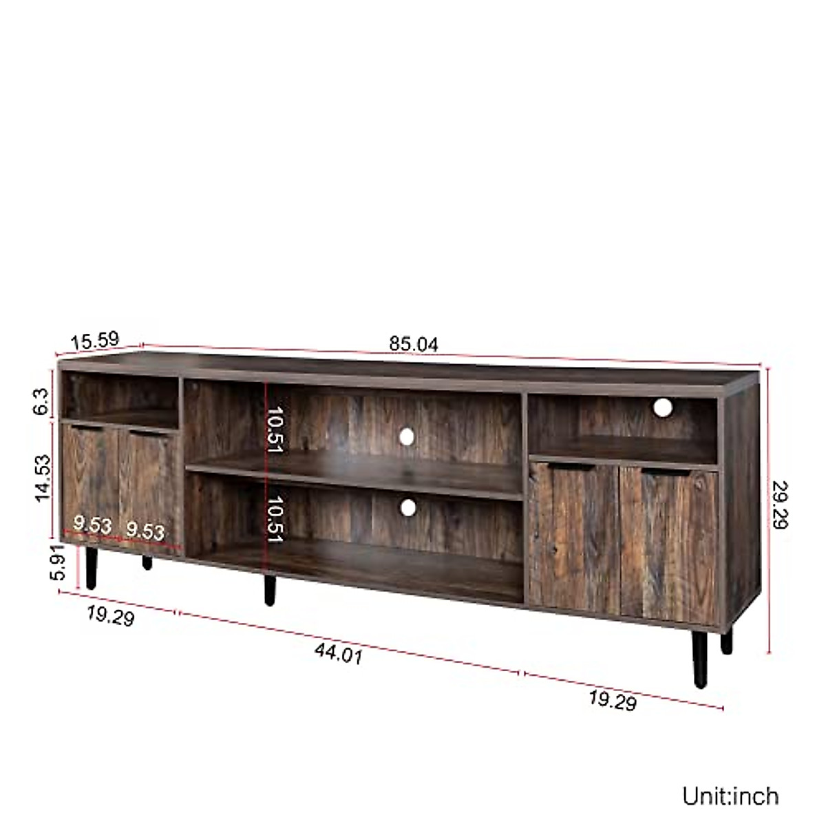 Voohek Modern TV Stand, Wood Media Console Table with 4 Doors and 4 Open Shelves, Farmhouse Entertainment Center Cabinet w/Storage, for Living Room Bedroom, for 85 inch, Dark Brown