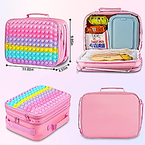 Pop Lunch Box for Girls Kids Reusable Lunch Bag for School Supplies Insulated Lunch Tote Bag- Picnic Leakproof Cooler Lunch Boxes with Adjustable Shoulder Strap for Back to School