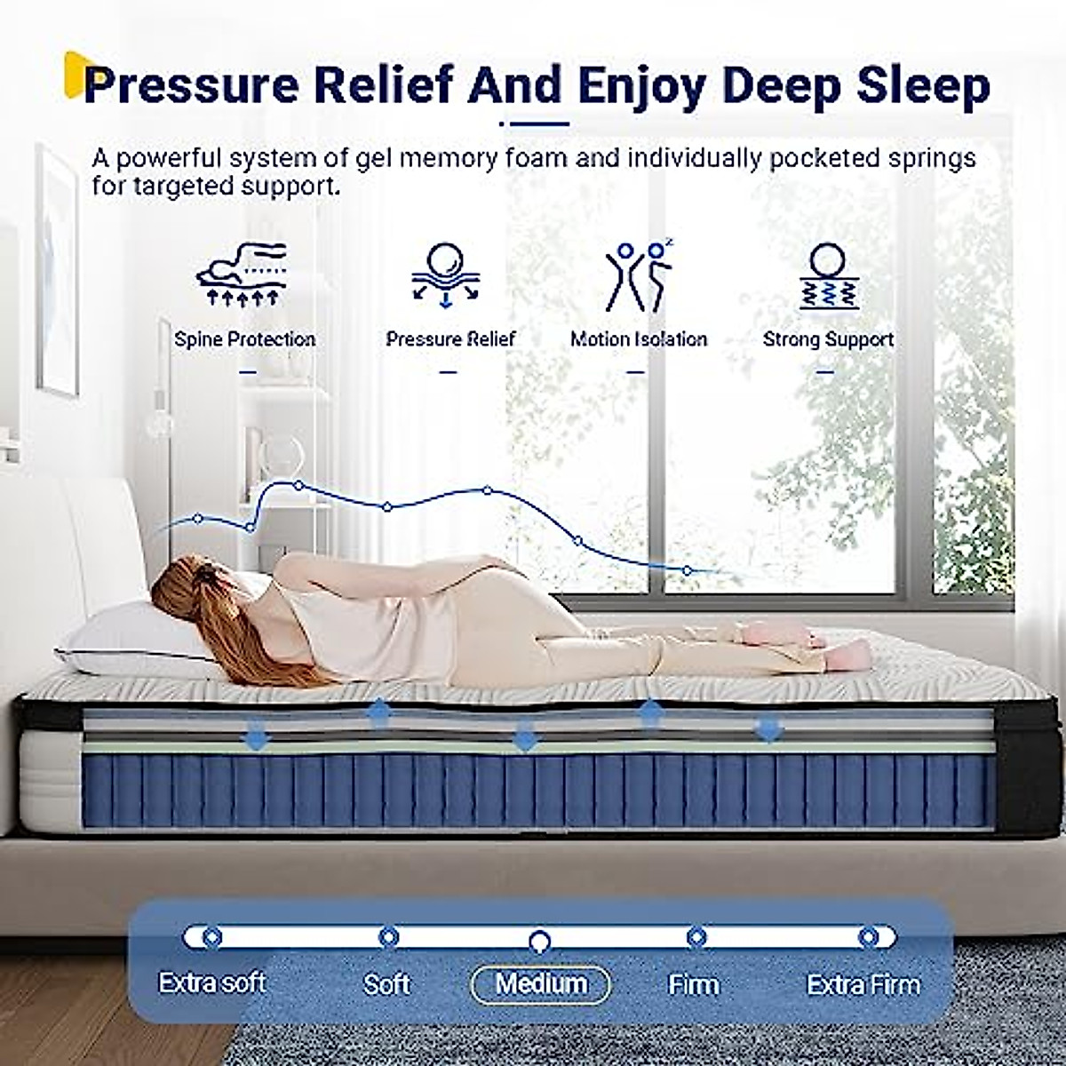 Avenco Queen Mattress, 12 Inch Hybrid Mattress with Comfort Foam, Gel Memory Foam and Individually Pocket Innerspring Queen Size Mattress for Motion Isolation & Edge Support, CertiPUR-US Certified