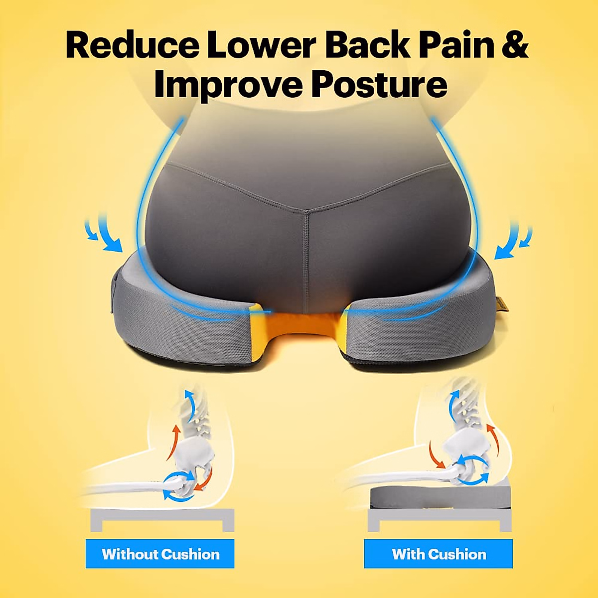 Lemonduck Seat Cushion, Memory Foam Chair Cushion for Office Chair Car Seat Wheelchair, Sciatica Coccyx Tailbone Back Pain Relief