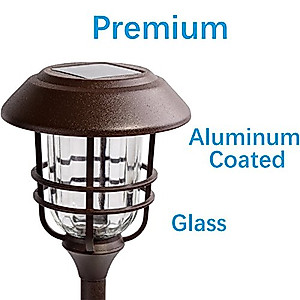 GIGALUMI Super Bright Solar Outdoor Lights 4 Pack, Waterproof Metal Automatic Path Lights with Glass Stainless Steel, Solar Yard Lights Decorative for Path, Garden, Lawn, Patio and Walkway