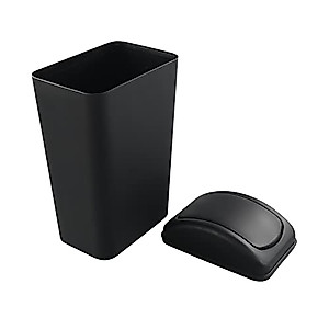 Hespama Slim Trash Can, 14L Black Swing Lid Garbage Bin for Narrow Space