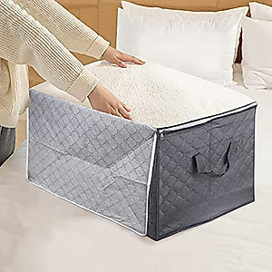 FYY Clothes Storage Bag, 3 Pack 90L Foldable Storage Bin Closet Organizer with Reinforced Handle Sturdy Fabric Clear Window, Clothes Comforters Blankets Bedding Storage Bin with Zipper Grey