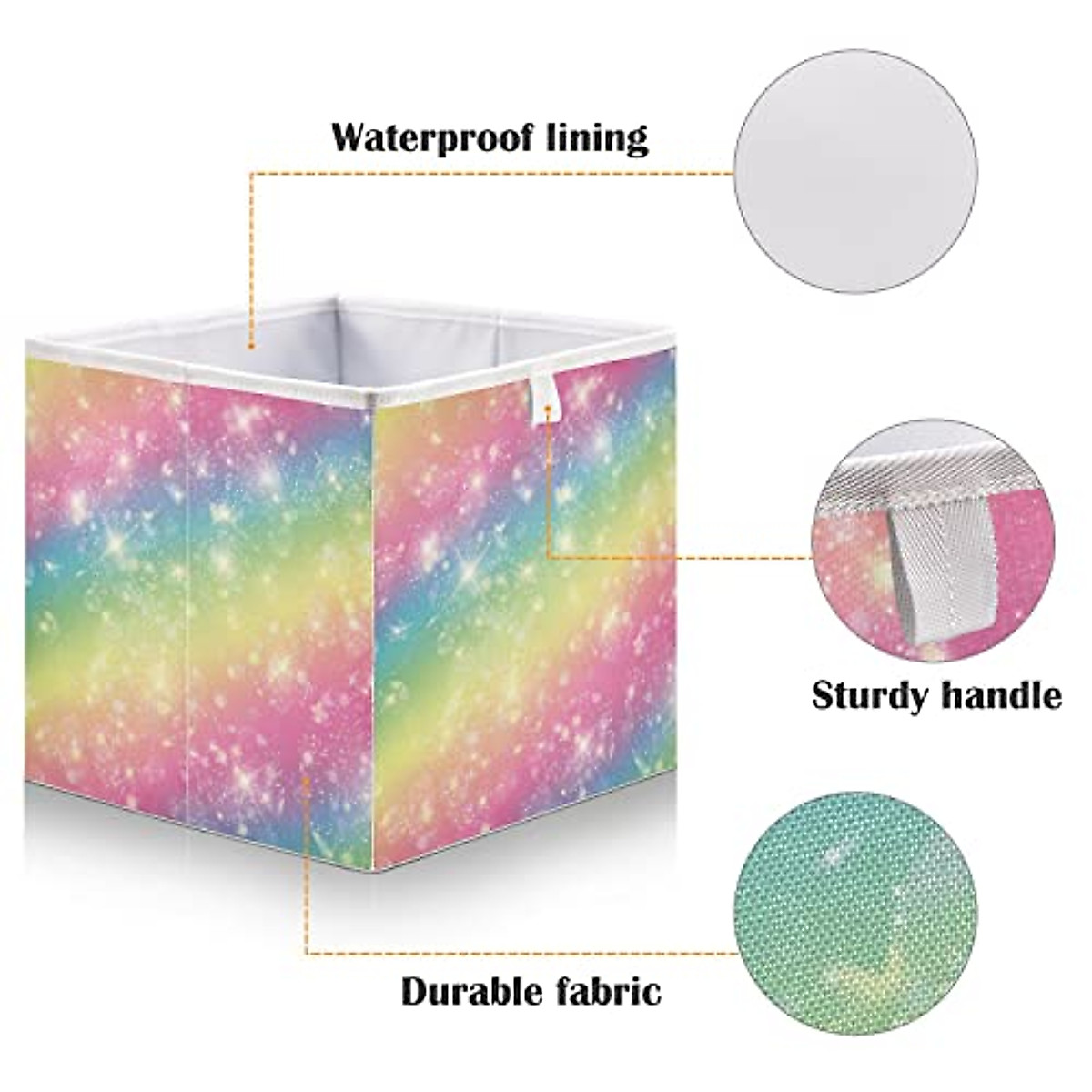 Galaxy Unicorn Pastel Rainbow Storage Bins Cubes Storage Baskets Fabric Foldable Collapsible Decorative Storage Bag with Handles for Shelf Closet Bedroom Home Gift 11" x 11" x 11"
