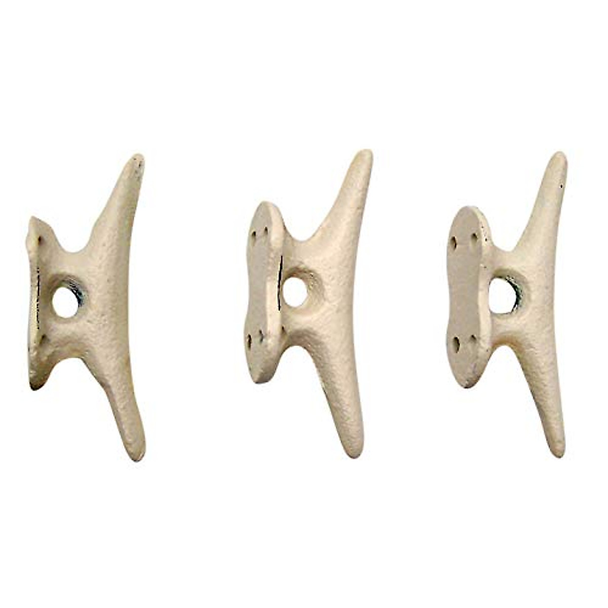 Nautical White Cast Iron Boat Cleat Wall Hooks, 3.5 Inches, Set of 3