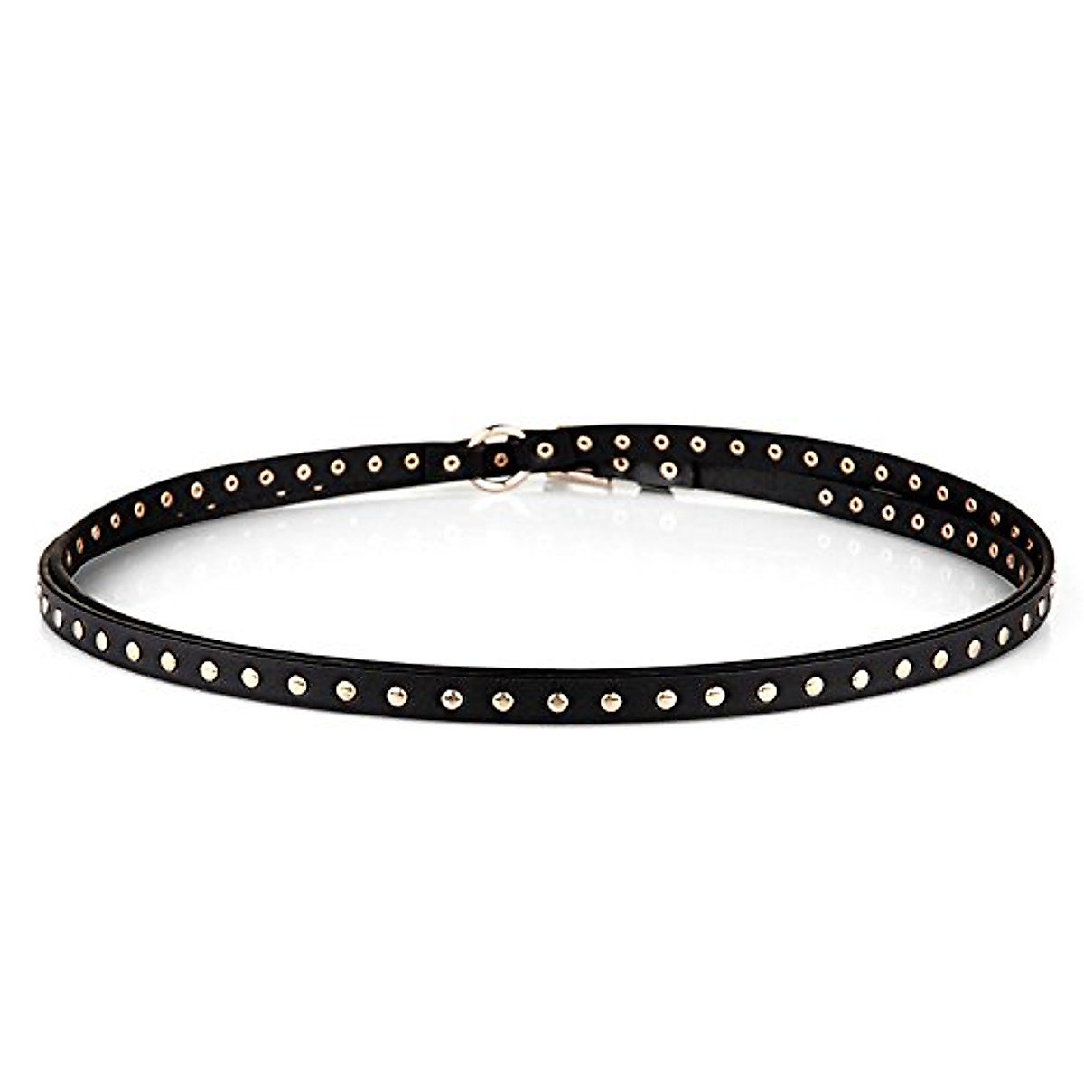 MoYoTo Women's Fashion Black Double Punk Thin Studded Genuine Leather Jean Belt (200CM, Black)