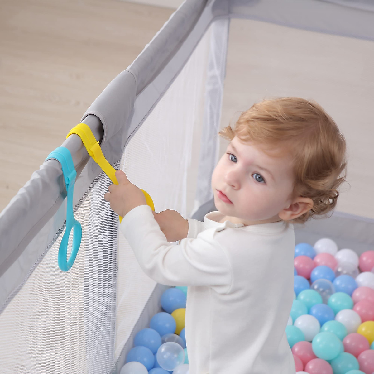 Bebikim Baby Playpen,Ball Pit for Babies and Toddlers,71"×59" Large Baby Ball Pit Indoor Baby Fence Play Area,Ball Pits with 30 Balls Infants Kids Activity Play Pen Center Light Grey