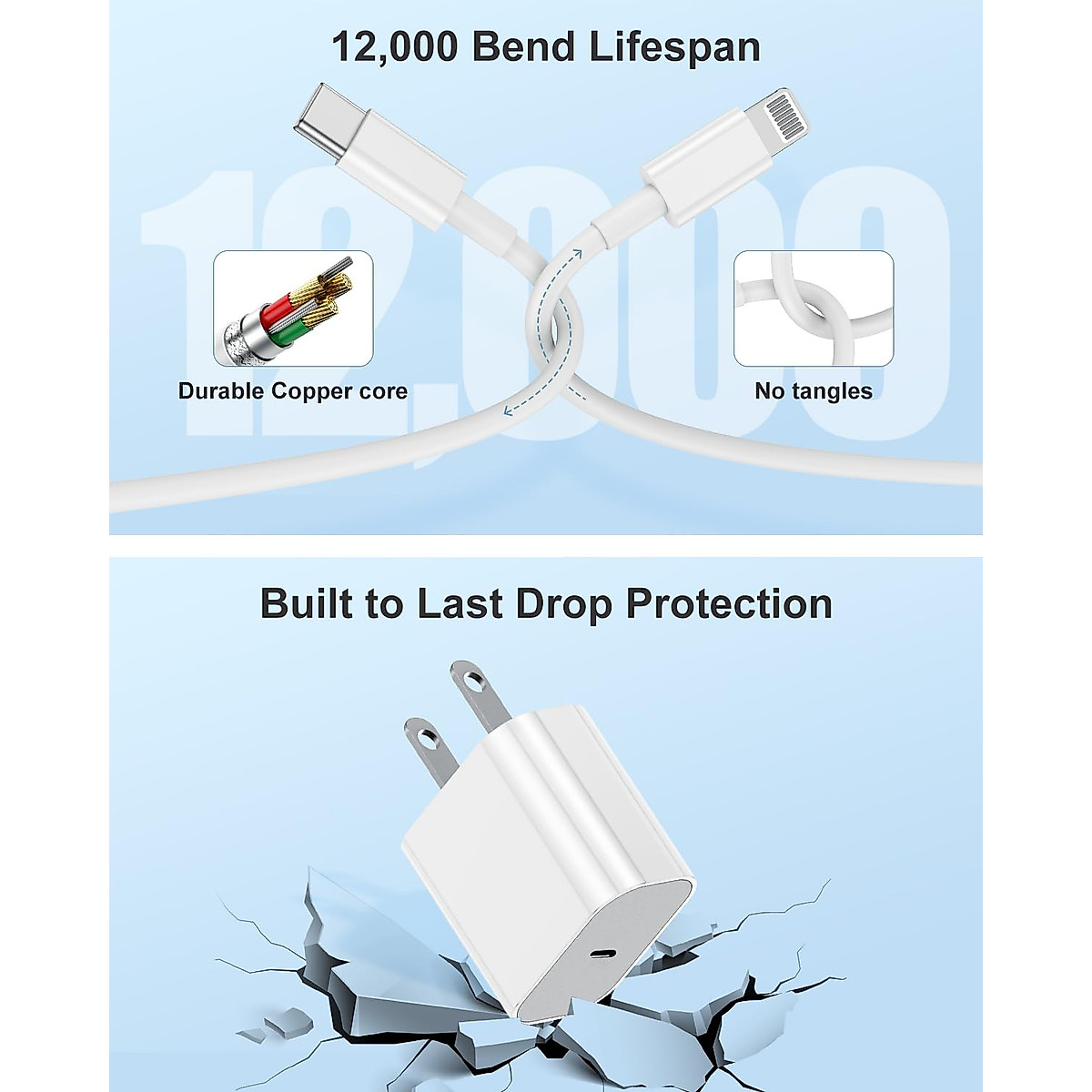 Susnwere iPhone 14 13 12 Charger Fast Charging, 2 Pack 20W Fast PD USB C Wall Charger Adapter with 3Pack 6Ft USB C to Lightning Cable (MFi Certified) for 14/14 Plus/14 Pro/14 Pro Max/13/ White