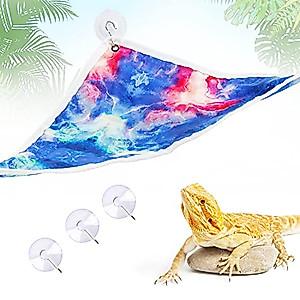 Reptile Hammock Swing Hanging Bed, Lizards Hammocks, Bearded Dragon Lounger, Terrarium with Suction Cups Habitat Decor Hammock for Climbing Chameleon Hermit Crab Lizards Birds Gecko