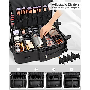 Relavel Barber Travel Backpack, Rolling Makeup Train Case Hairstylist Traveling Bag for Hairdressers and Makeup Artists, Heat Insulation Layer and Adjustable Dividers Cosmetology Case on Wheels