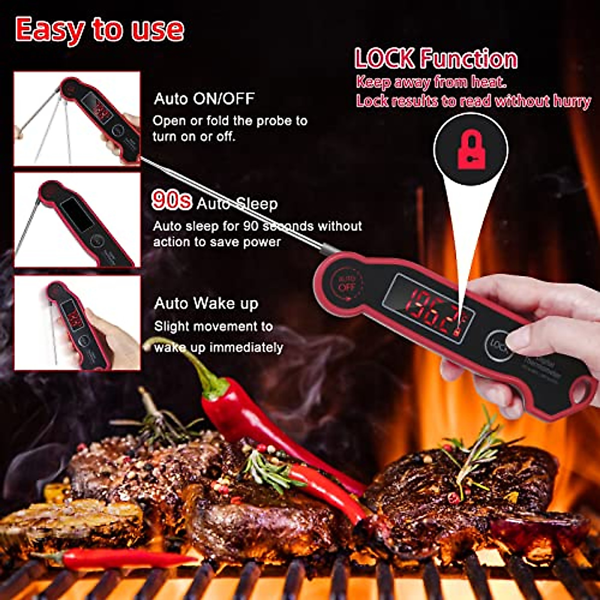 BOMATA Waterproof Thermocouple Meat Thermometer, 2~3s Ultra-Fast Response & ±0.9℉/±0.5℃ High Accuracy. Instant Read Thermometer for Grilling, Cooking, Liquid, etc. T301