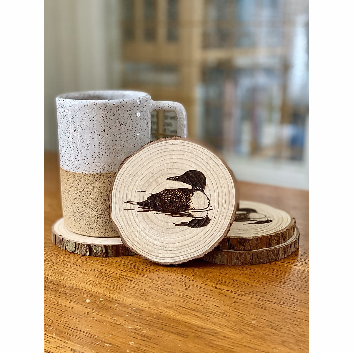 Loon Engraved Wood Coaster - Set of 4 - Perfect Gift for Wedding, Engagement, Anniversary, or Christmas