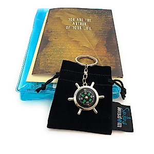 Smiling Wisdom - Old World - You Are The Author of Your Life Greeting Card and Fashion Helm Keychain Gift Set - Graduation Advice for Your Journey in Love, Friendships, and Life - Brown - Helm KC