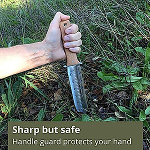 Hori Hori Garden Knife with Diamond Sharpening Rod, Thickest Leather Sheath and Extra Sharp Blade - in Gift Box. This Hori Hori Knife Makes a Great Gardening Gift.