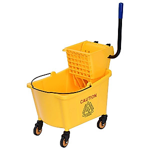 HOMGX Side Press Wringer Commercial Mop Bucket, 35 Qt Larger Capacity Cleaning Caddy with Wheels, Yellow