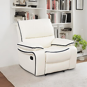 GEBADOL Manual Recliner Sofa Set, Bonded Leather Sofa with Reclining Seaters, Reclining Couch Set with Storage Console and Cup Holders for Living Room/Bedroom/Office/Apartment, Creamy-White