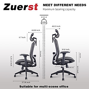 ZUERST Ergonomic Office Chair - Reclining Office Chair with Mesh Seat and Back, 5D Adiustable Headrest, 4D Lumbar Support, Armrest, Big and Tall Swivel Rocking Computer Desk Chairs for Home Office (Bl