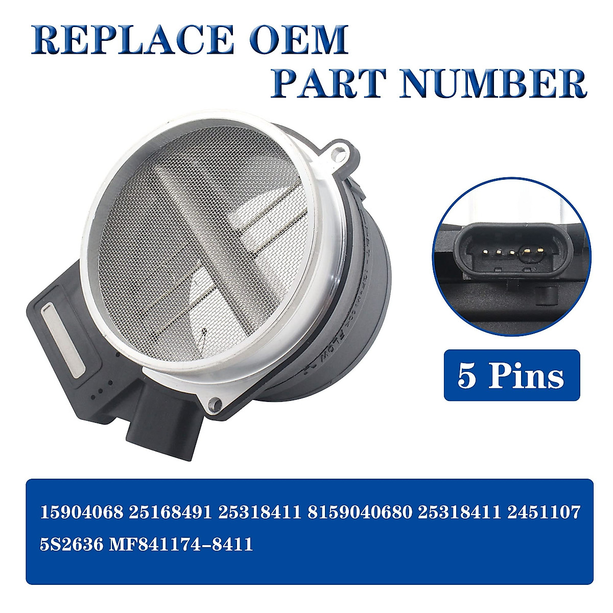 AdvanEX Mass Air Flow Sensor MAF Compatible with Chevrolet Silverado Suburban Escalade Tahoe Yukon 99-07 /Cadillac Rainier Deville Eldorado 00-05 /Pontiac 05-06 Replaces OE 213 4160 25318411 86-8411