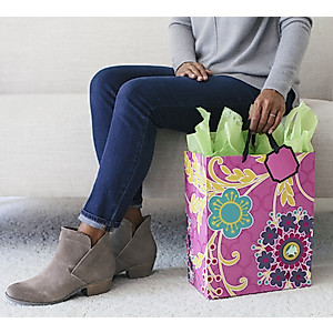 Hallmark 13" Large Gift Bag with Tissue Paper (Purple Flower with Gem) for Birthdays, Mothers Day, Bridal Showers, Baby Showers or Any Occasion