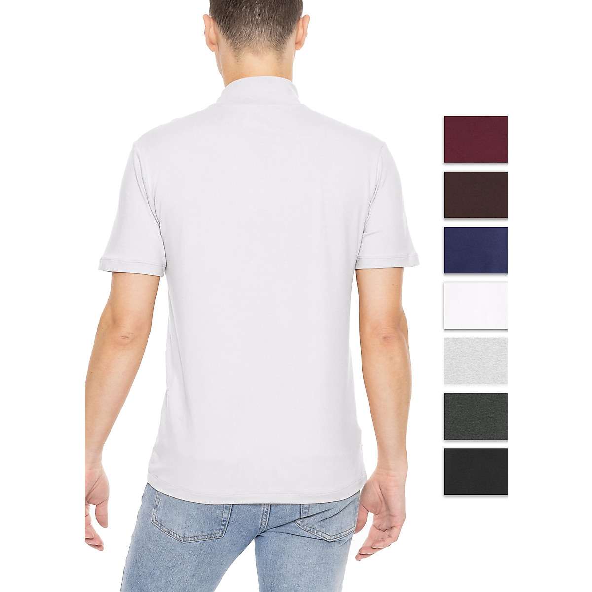 STRETCH IS COMFORT Men's Mock Neck Short SleeveTurtleneck White Large