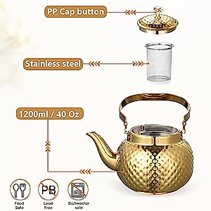 Haosens Teapot with Removable Infuser 40 Oz, 1200ml Stainless steel Coffee & Tea Pots - Perfect filter for Loose Leaf Tea or Tea Bags (Golden)
