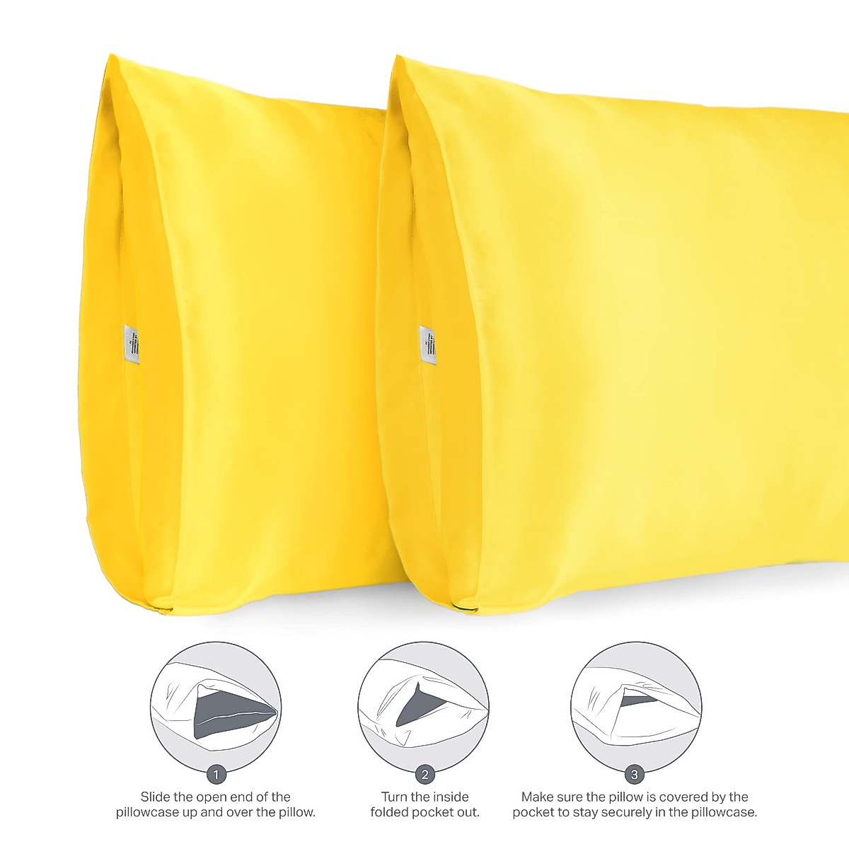 Ahmedani Linen Yellow Satin Pillowcase for Hair and Skin, 100% Satin Pillowcase Standard Set of 2 with Envelope Closure Lemon Chrome 20x26 inches