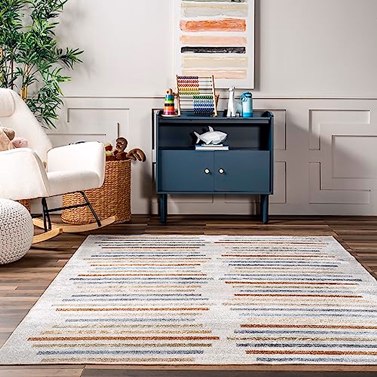 nuLOOM ROS Striped Columns Machine Washable Accent Rug, 3x5, Beige