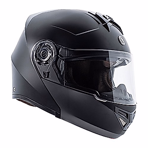 TORC T27B Full Face Modular Motorcycle Helmet with Integrated Blinc Bluetooth (Solid Color-Flat Black)