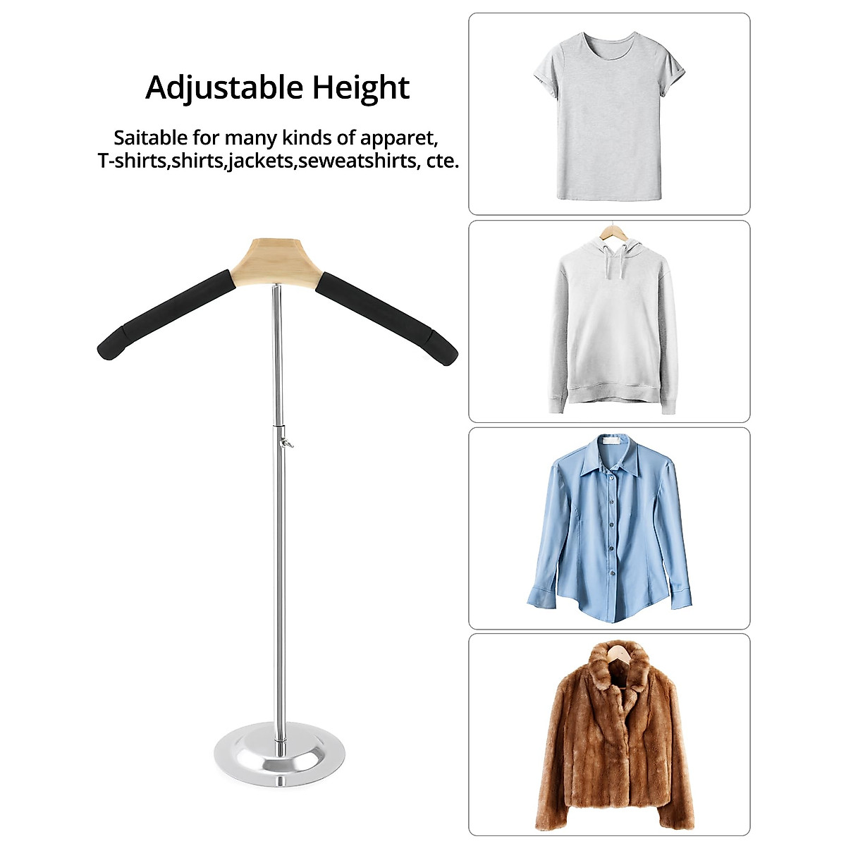 QWORK Adjustable Metal T-Shirt Display Stand, 2 Pack Foam & Wire Clothes Hanger Rack -16" to 28" for Coat Clothing Garment Retail, Craft Show