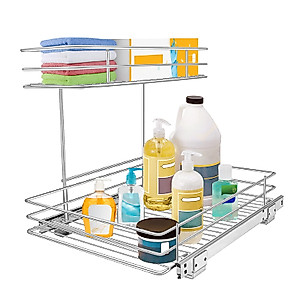 Tksrn Pull Out Cabinet Organier, 1 Tier 12.4" W x 16.5" D + 2 Tier 12.6" W x 16.5" D x 13" H, Wire Frame, Chrome Finish