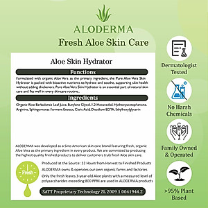 Aloderma Fresh Aloe Vera Face Hydrator Made with 99.8% Organic Aloe Vera within 12 Hours of Harvest - No Thickeners Great for Acne Prone & Sensitive Skin Repair, Scalp, & Hair 240ml
