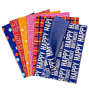 Whaline 120Pcs Happy Birthday Gift Tissue Paper 6Styles Wrapping Paper Gift Wrap Decorative Paper Colorful Craft Paper for Gift Arts Birthday Party Favor (14 x 20inch)