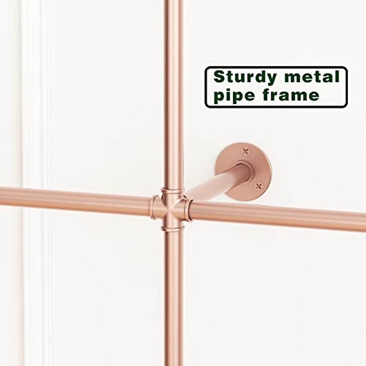 BOSURU Industrial Pipe Clothing Rack Wall Mounted,Clothes Racks with Double Hanging Rods for Closet Storage(Rose Gold)