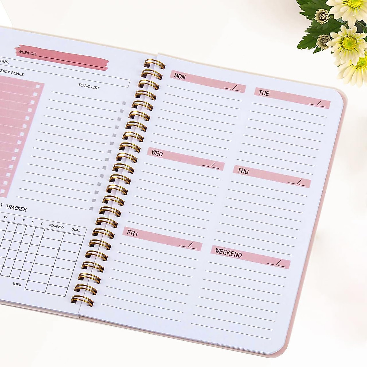 Undated Weekly Planner- Weekly Goals Notebook, A5 To Do List Planner, Habit Tracker Journal with Spiral Binding, Tracker and Goal Planner, 5.7 x 8.0 inches