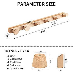 KooNiosio Wooden Coat Hook Wall Mounted Coat Rack Decorate 6 Hooks , Rubber Wood Coat Hook Rail for Clothes Hat Towel Robes (24 inch)