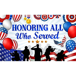 Large 71" X 43" Veterans Day Banner, Veterans Day Decorations, Honoring All Who Served Veterans Day Banner, Thank You Veterans Banner for Veterans Day Party