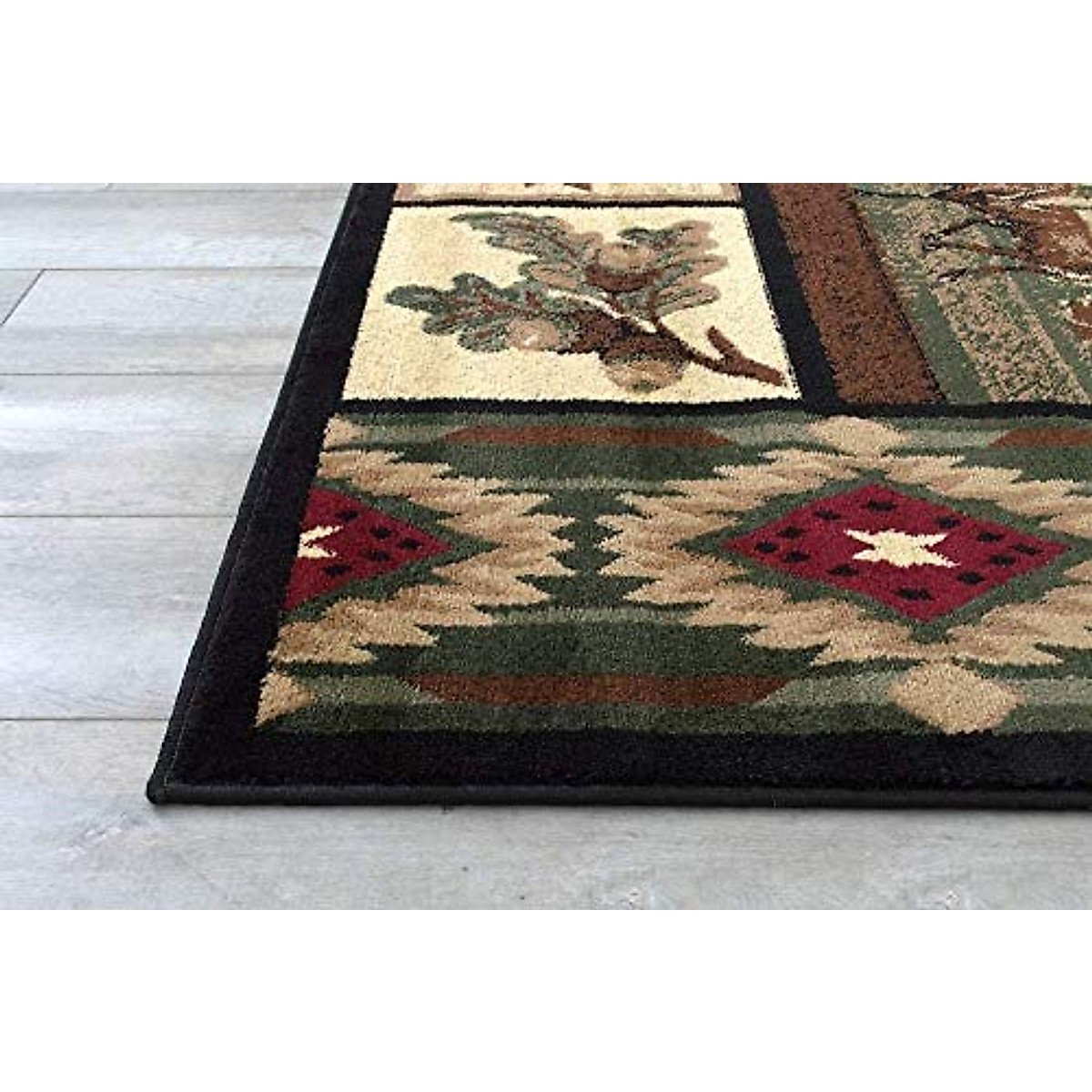 Champion Rugs Cabin Style Area Rug Rustic Western Country Bear Elk Deer Bear Wildlife Lodge Native American Design (5’ 3” X 7’ 5”)
