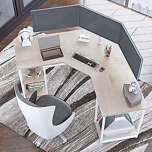 Elephance Large L-Shaped Computer Desk with Shelves, Corner Desk, Home Office Writing Workstation, Gaming Desk PC Latop Table with Storage