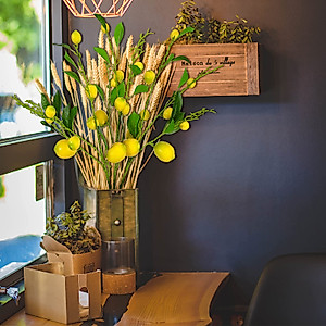 Waydress 3 Pieces Artificial Lemon Branches Fake Yellow Lemon with Green Leaves Decor Lifelike Fake Lemon Branch Props for Party Home Garden Decoration, 32 Inch