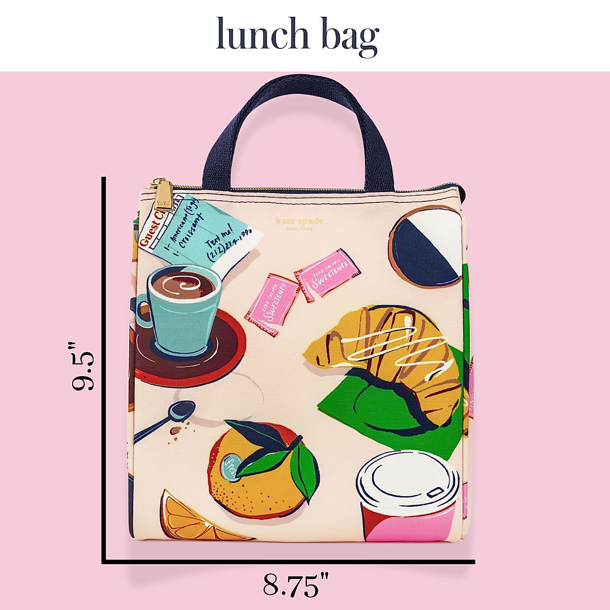 Kate Spade New York Cute Lunch Bag for Women, Large Capacity Lunch Tote, Adult Lunch Box with Silver Thermal Insulated Interior Lining and Storage Pocket, Rise and Shine